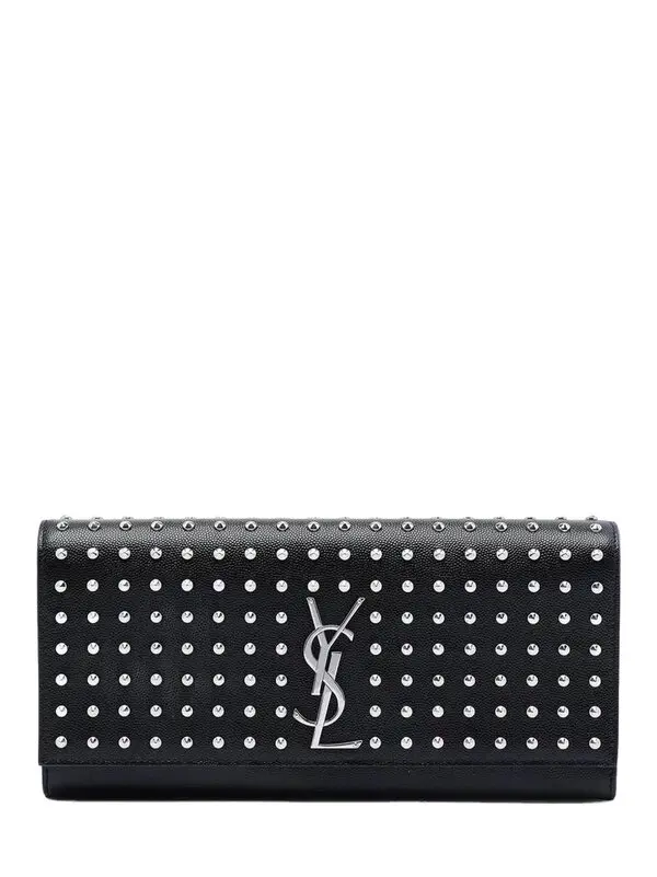 Saint Laurent Grain De Poudre Classic Monogram Studded Clutch Bag - Black