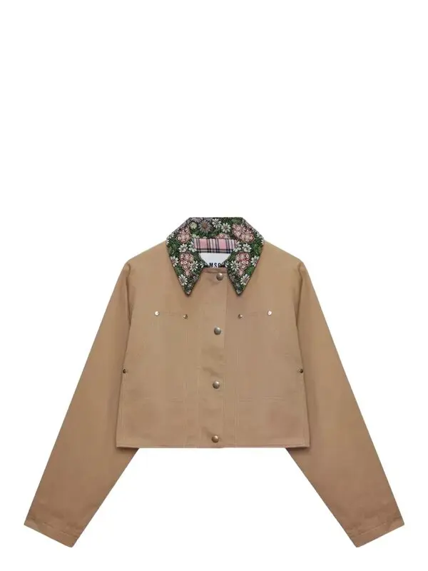 MSGM Floral-collar Cropped Jacket - Neutrals