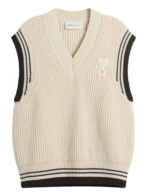 Ami V-neck Sleeveless Sweater - Blanc Creme