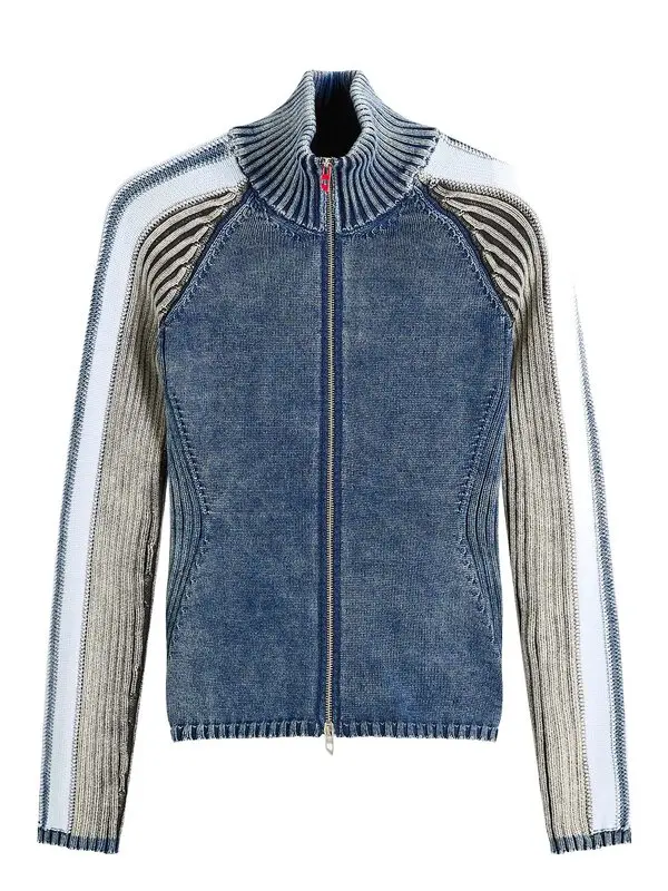 DIESEL M-estrella Ribbed Zip-up Jacket - Blue Denim