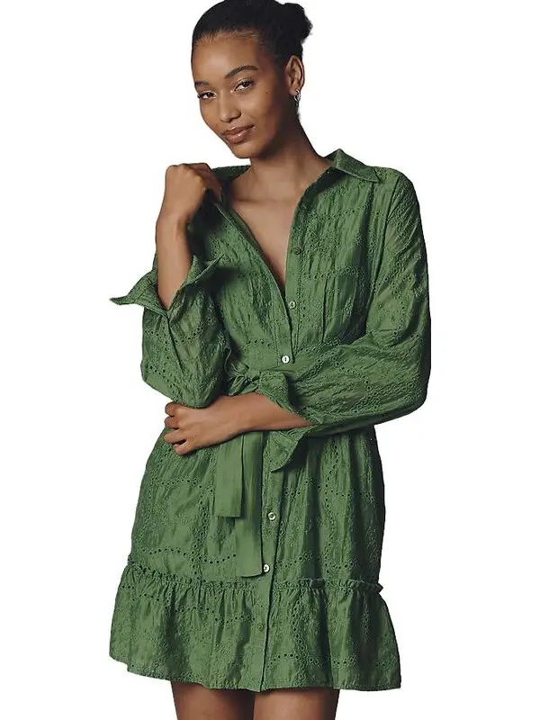 Greylin Tabitha Long-sleeve Embroidered Mini Dress - Retro Green