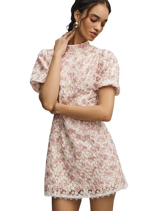 AROSE STUDIO Puff Sleeve Mini Dress - Pink Multi