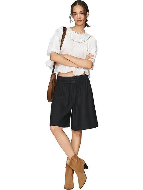 THE SOMERSET COLLECTION BY ANTHROPOLOGIE Linen Blend Stretch Longline Shorts - Black