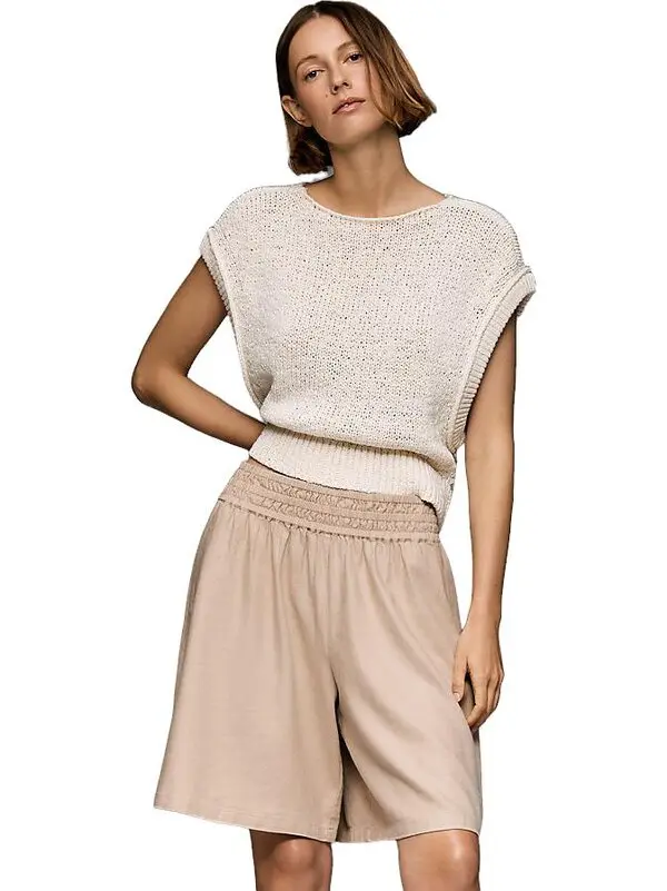 THE SOMERSET COLLECTION BY ANTHROPOLOGIE Linen Blend Stretch Longline Shorts - Stormy Beach