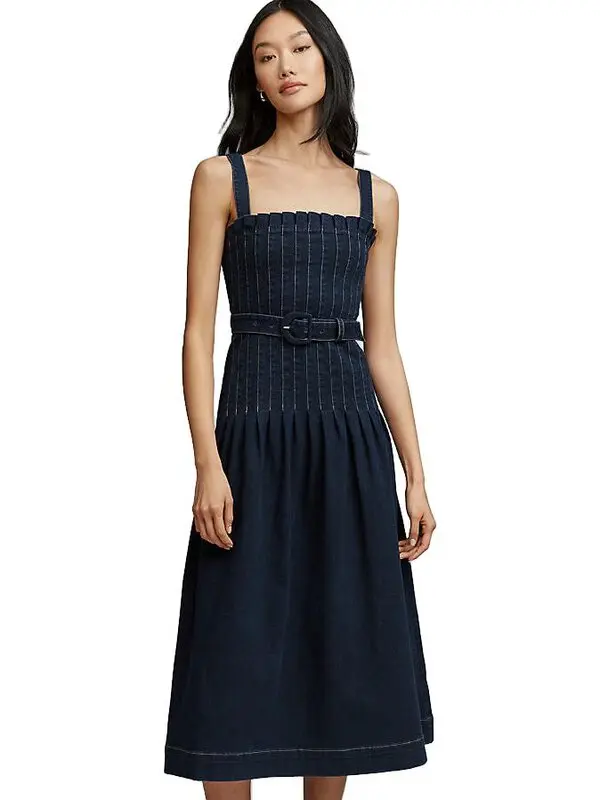 Moon River Square Neck Midi Dress - Indigo