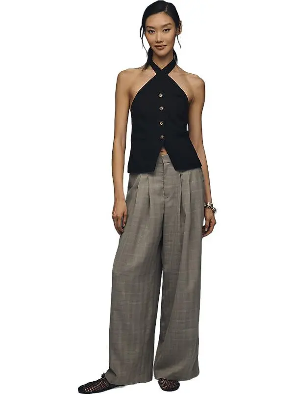 Maeve Avery Menswear Trousers - Neutral Plaid