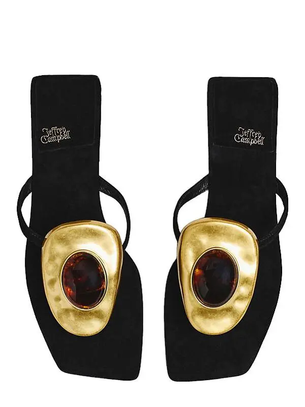 Jeffrey Campbell Bazaar Thong Sandals - Black Suede Tortoise