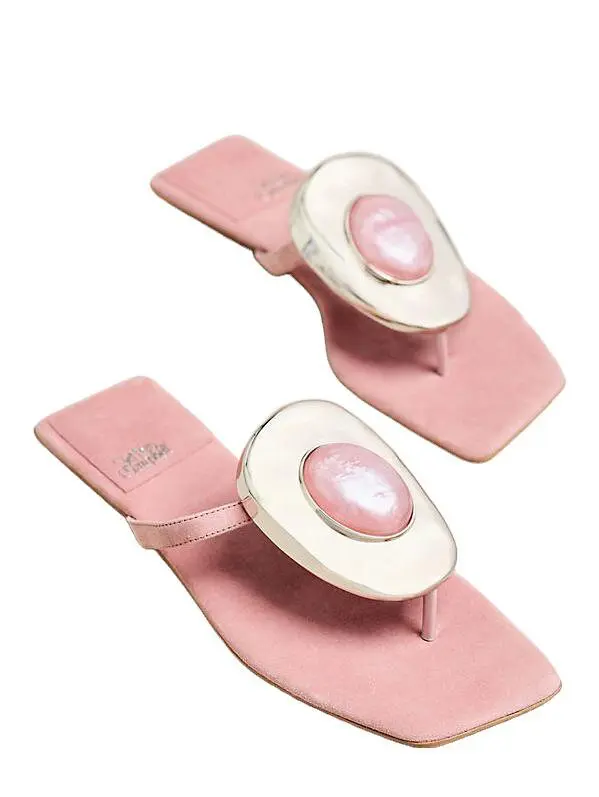 Jeffrey Campbell Bazaar Thong Sandals - Pink Suede Silver