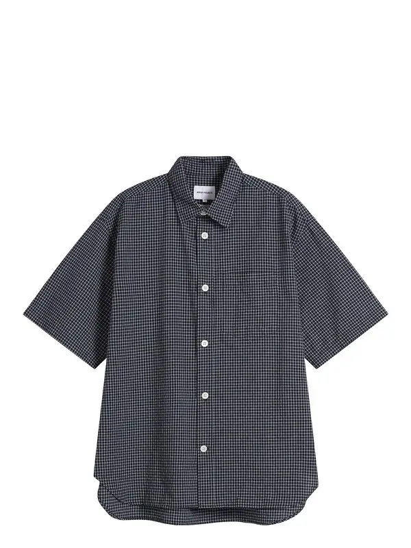 Norse Projects Espevik Oversized Check Short Sleeve Shirt - Dark Navy