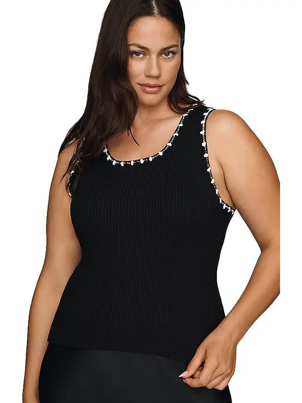 English Factory Ribbed Tank Top - Black & White Pattern