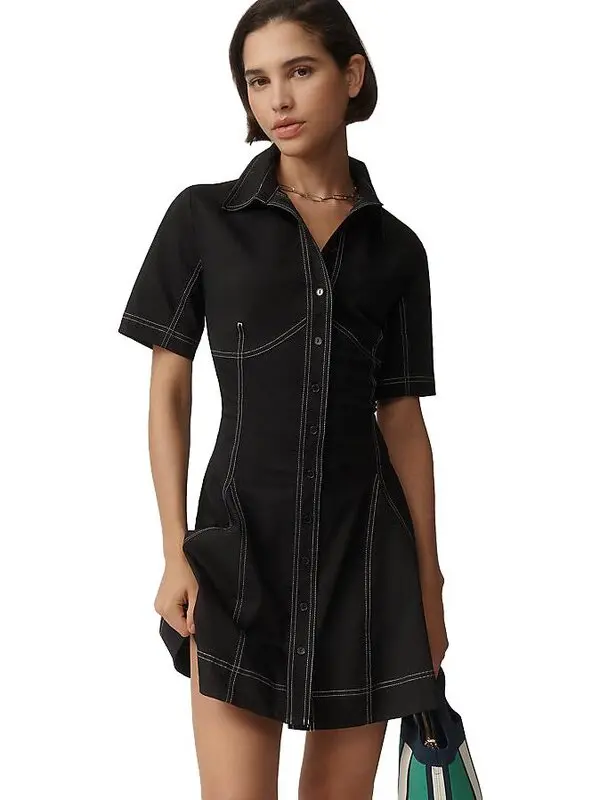 EXQUISE Contrast Stitch Mini Dress - Black