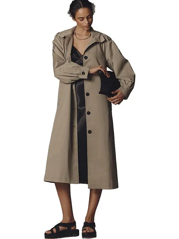 Avec Les Filles Funnel-neck Mid-length Trench Coat Jacket - Sage