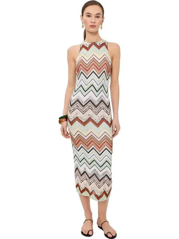 Missoni Sleeveless Knit Midi Dress - Multi Green/camel/white/pink