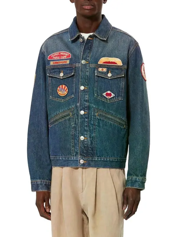 MARANT Jarvey Embroidered Denim Jacket - Blue