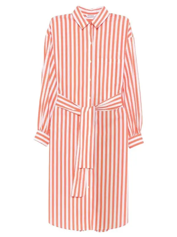 CALIBAN Striped Midi Shirt Dress - Orange