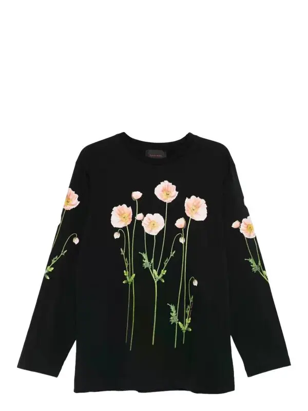 Simone Rocha Poppy Field Printed Long-sleeve T-shirt - Black