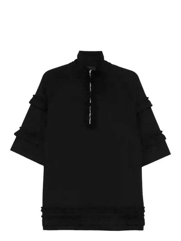 Simone Rocha Ruffled-detail Half-zip T-shirt - Black