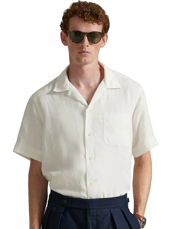 Ralph Lauren Classic Fit Slub Linen Camp Shirt - Deckwash White