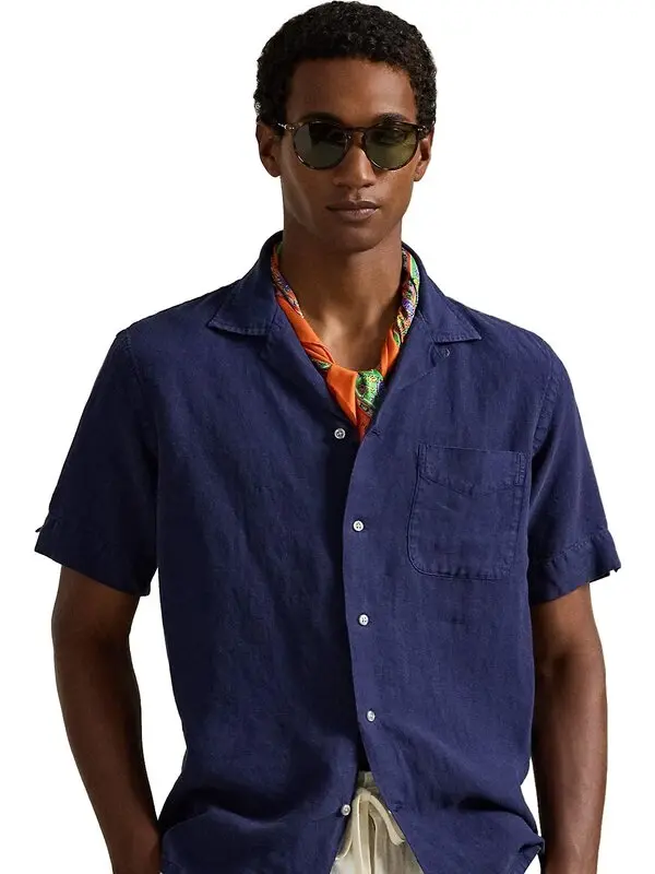Ralph Lauren Classic Fit Slub Linen Camp Shirt - Newport Navy