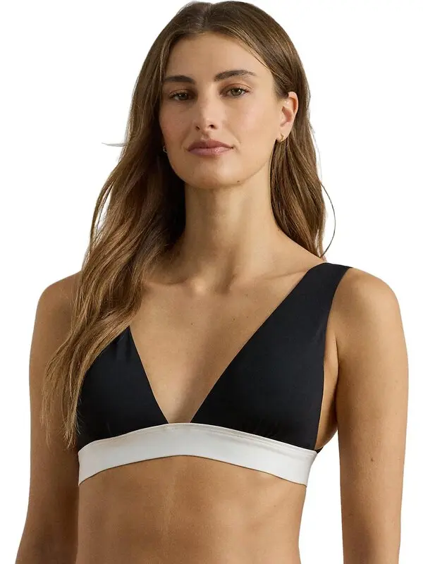 Ralph Lauren Two-tone V-neck Bikini Top - Black