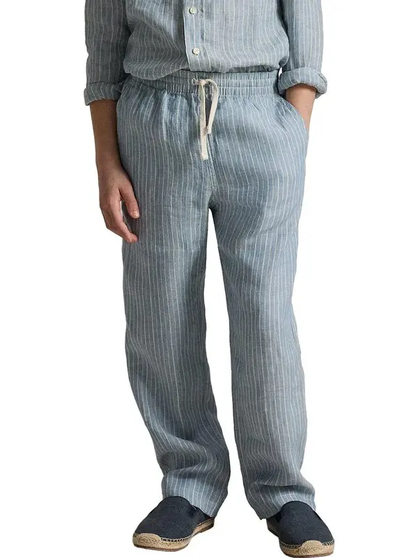 Ralph Lauren Striped Linen Drawstring Pant - Blue/white