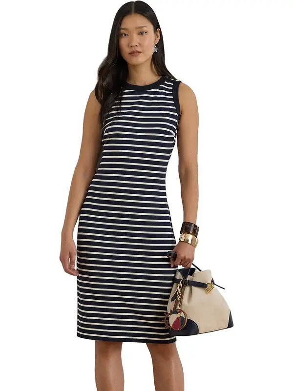 Ralph Lauren Striped Ponte Sheath Dress - Refined Navy/cream