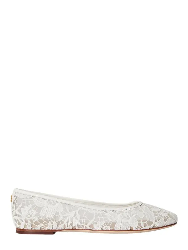 Ralph Lauren Jayna Leather-trim Crocheted Lace Flat - Snow White
