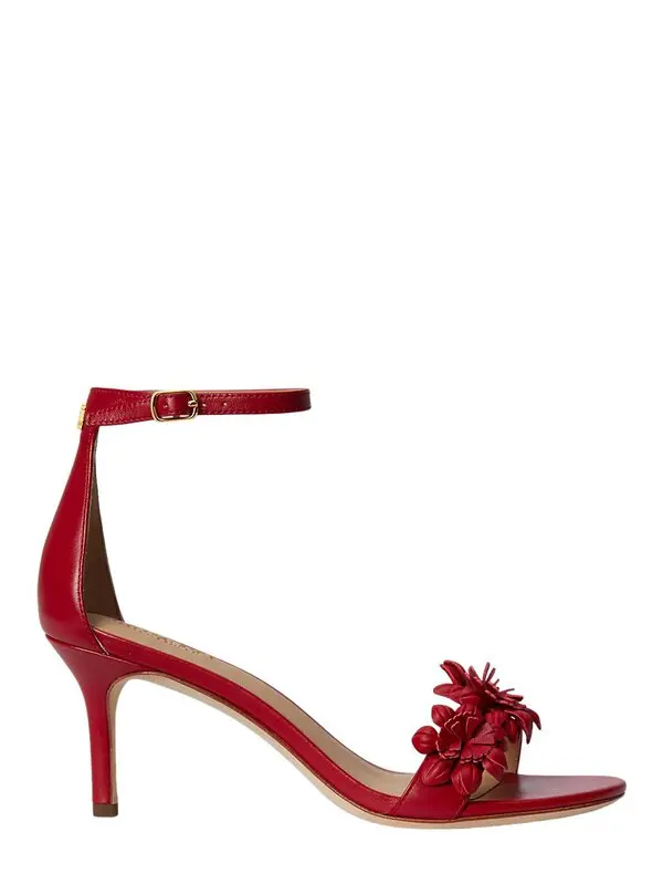 Ralph Lauren Allie Mid-heel Floral-trim Nappa Sandal - Festive Red