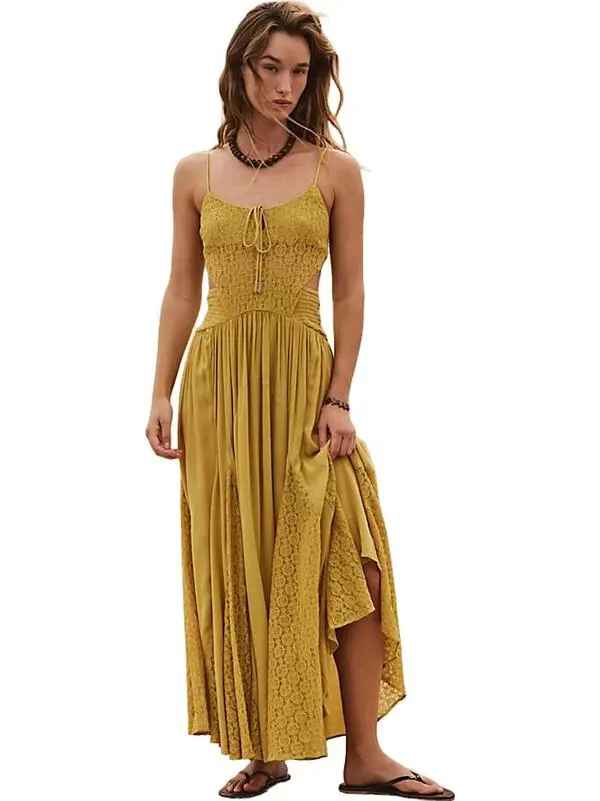 Free People Floral Frolic Maxi Dress - Mossy Gold