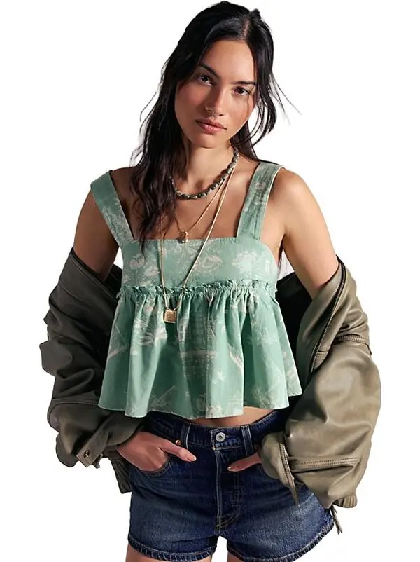 Free People Romy Babydoll Blouse - Sage Combo
