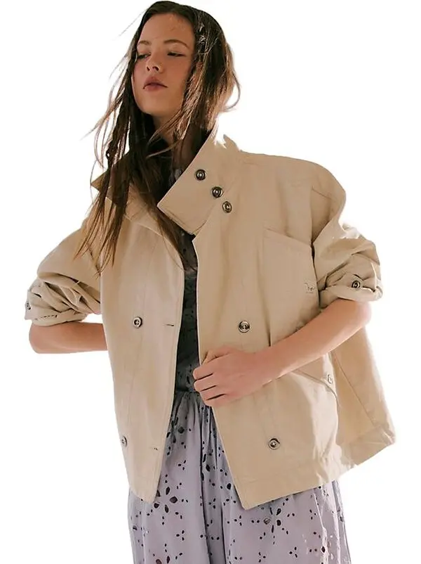 Free People Canvas Funnel-neck Jacket - Almond Flour