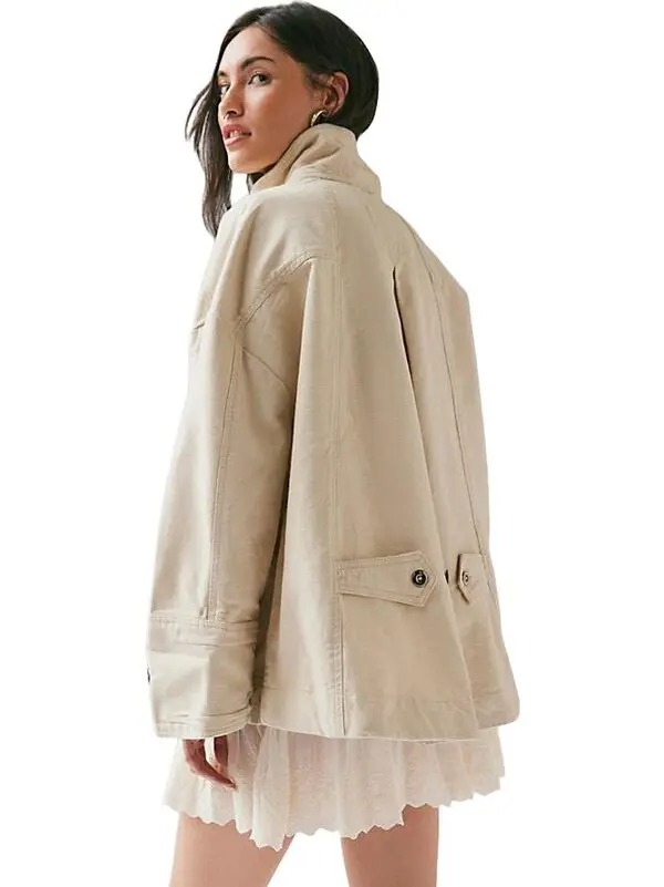 Free People Canvas Funnel-neck Jacket - Almond Flour