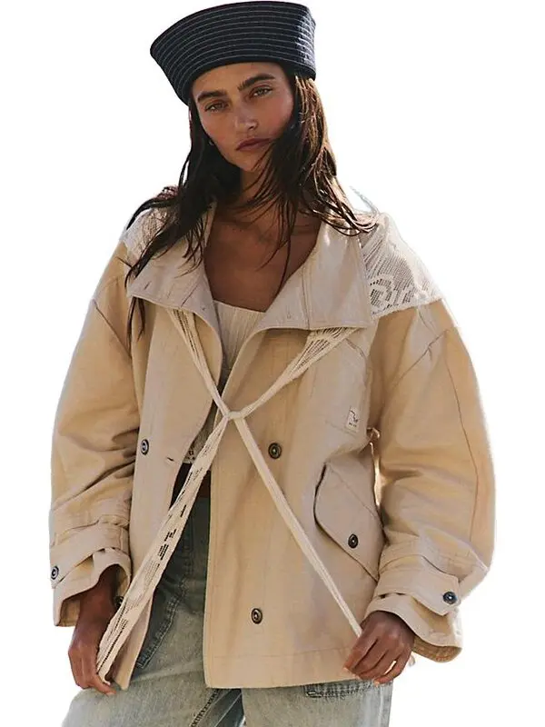 Free People Canvas Funnel-neck Jacket - Almond Flour