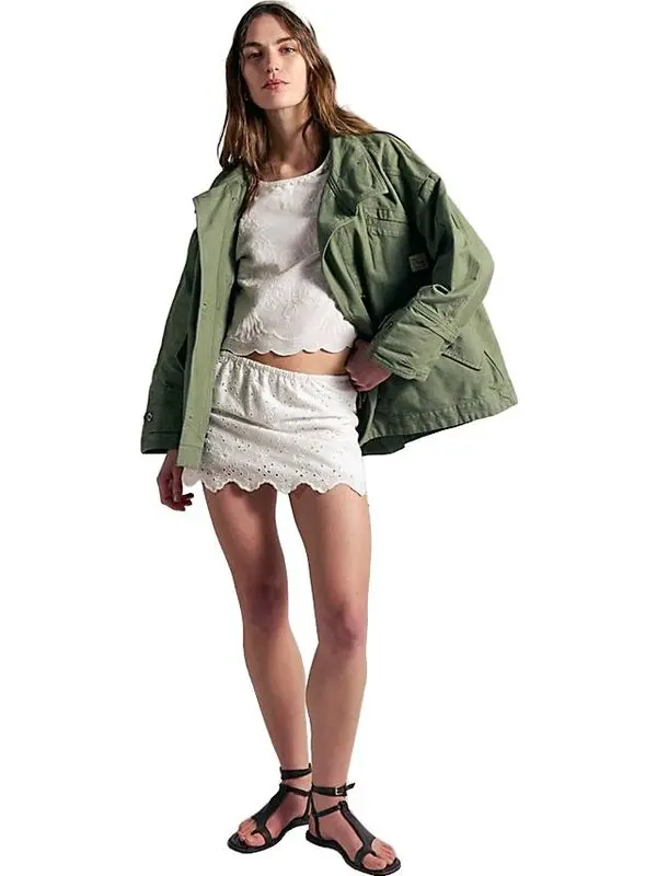 Free People Washed Canvas Funnel-neck Jacket - Oil Green
