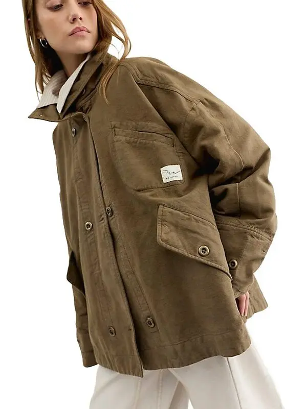 Free People We The Free Collins Washed Canvas Jacket - Teak