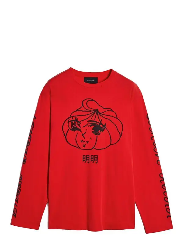 Simone Rocha Long Sleeve Top With Dim Sum Logo - Red