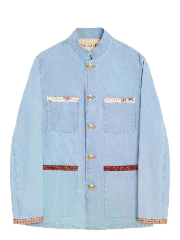 Valentino Garavani Denim Safari Jacket With Printed Edges - Blue