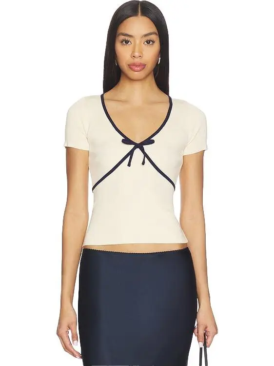 Heartloom Ella Ribbed Double Jersey Top With Bow Detail - Ivory