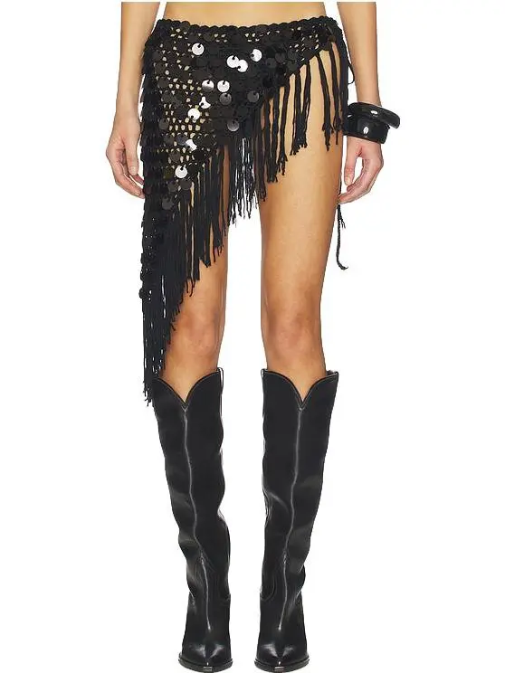 Superdown Crochet Tie Skirt With Sequins And Fringe Detail - Black