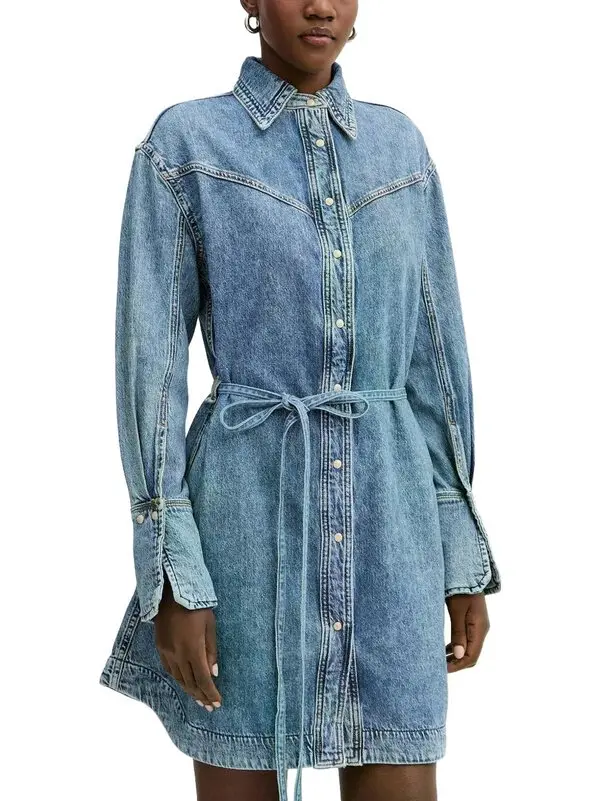 BOSS Belted Denim Shirt Dress - Blue