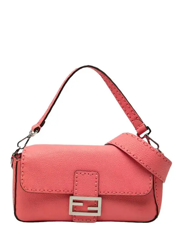 Fendi 2000-2010 Leather Selleria Baguette Satchel - Pink