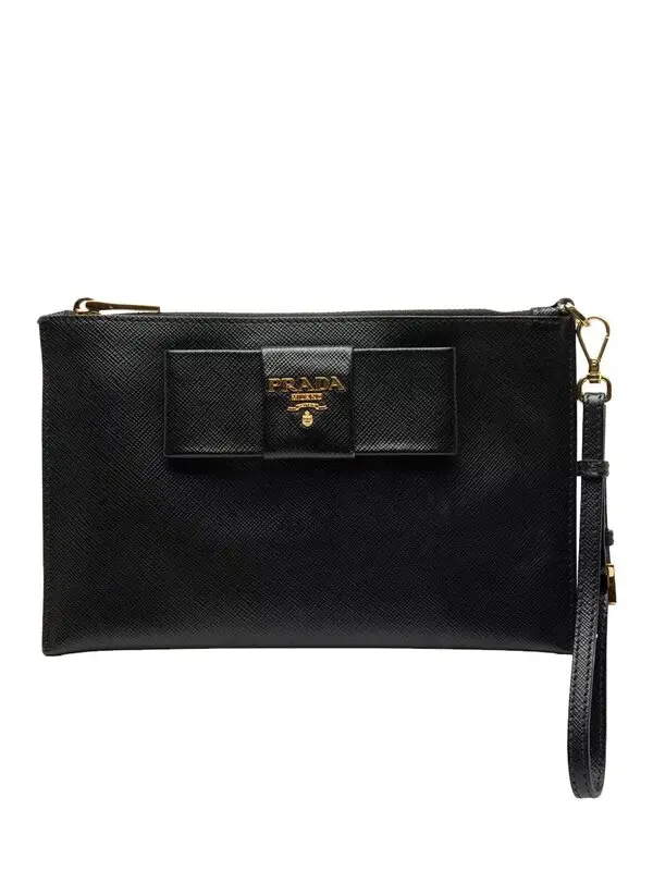 Prada Saffiano Bow Clutch Bag - Black
