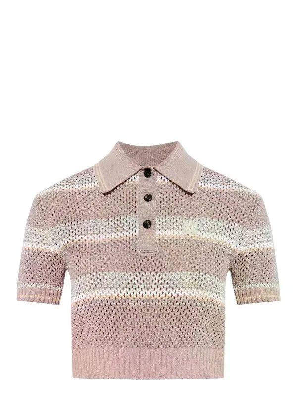 Amiri Striped Crochet-effect Polo Shirt - Pink