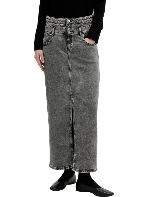 Karl Lagerfeld Denim Maxi Skirt With Slit - Grey