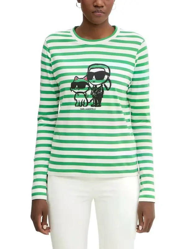 Karl Lagerfeld Striped Graphic-print Top - Green