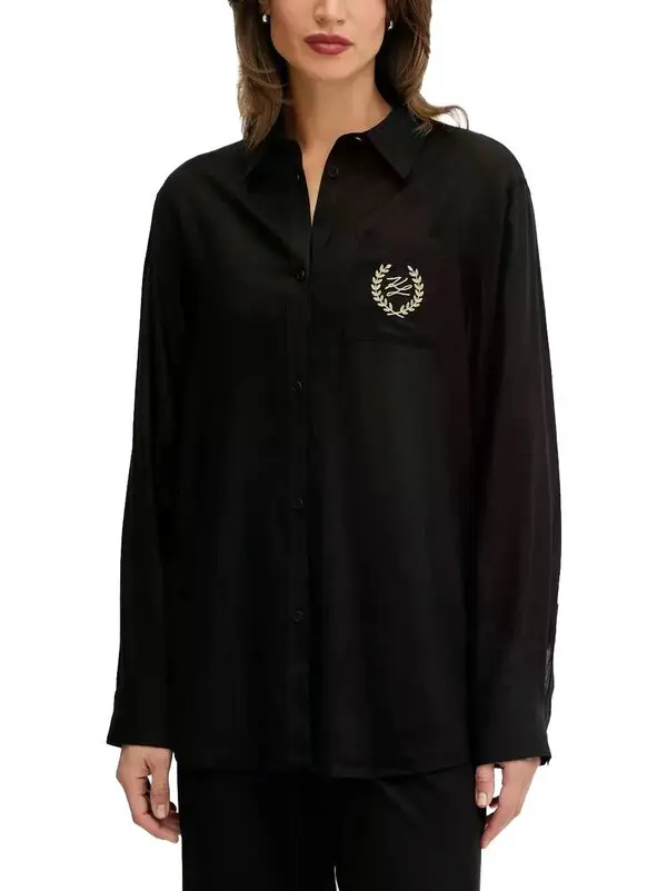 Karl Lagerfeld Embroidered-logo Pocket Shirt - Black