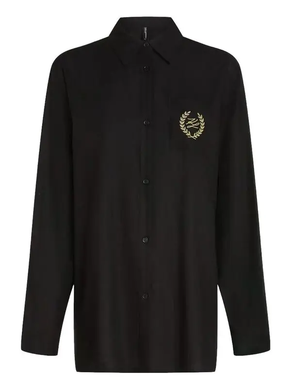 Karl Lagerfeld Embroidered-logo Pocket Shirt - Black