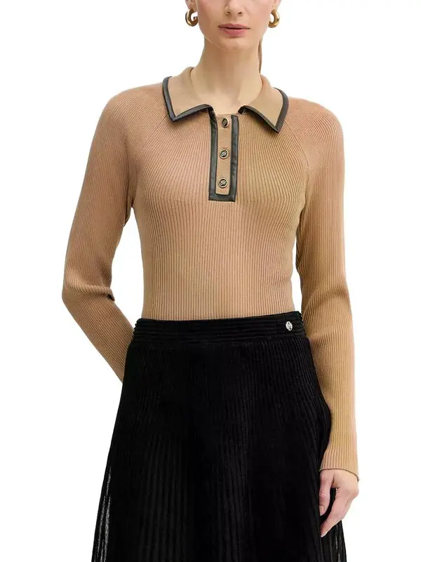 Karl Lagerfeld Buttoned Leather-trim Top - Brown