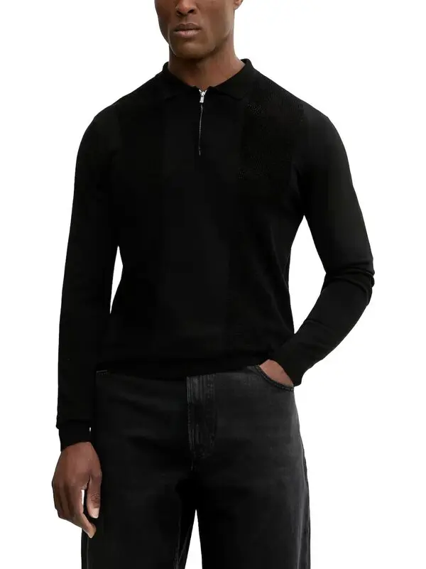 Karl Lagerfeld Zip-knitted Polo Shirt - Black