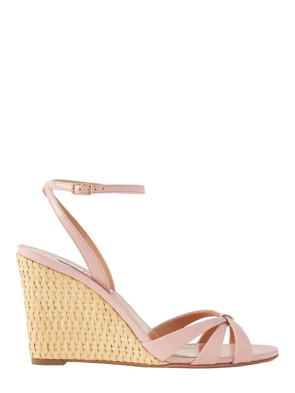 AQUAZZURA Tati 85 Leather And Wicker Wedge Sandals - Pink